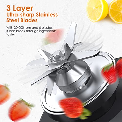 Enfmay Smoothie Blender Maker, 1450W Powerful Blender for Kitchen with 2L BPA-Free Tritan Container, 6 Stainless Steel Blades and Stepless Speeds, Kitchen Blender for Shakes/Smoothies/Ice/Soup/Nut, Silver