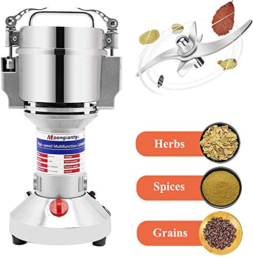 Moongiantgo Grain Mill Grinder Electric 300g Commercial Spice Grinder 1500W Stainless Steel Pulverizer Dry Grinder Grinding Machine (300g Upright, 110V)