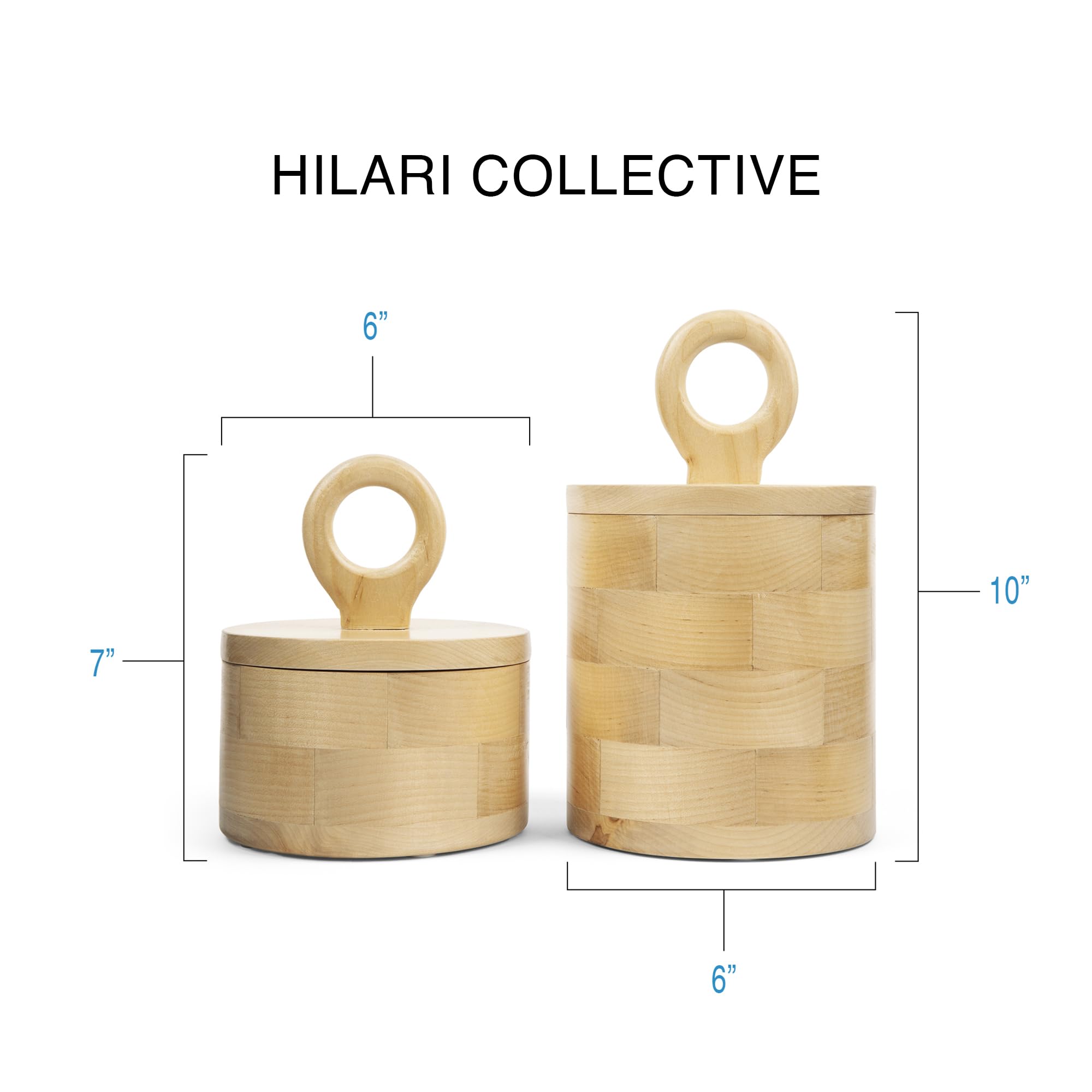 HILARI COLLECTIVE - Premium Designer Wood Canister with Lids - Set of 2 - Decorative Jars for Kitchen Decor, Dining Room and Pantry