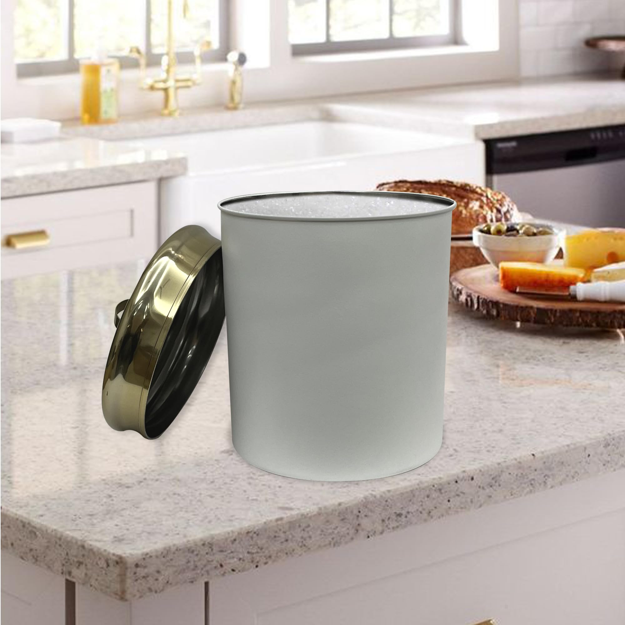 nu steel Set Of 4 Food storage Container Kitchen Canister White with gold finish lid.