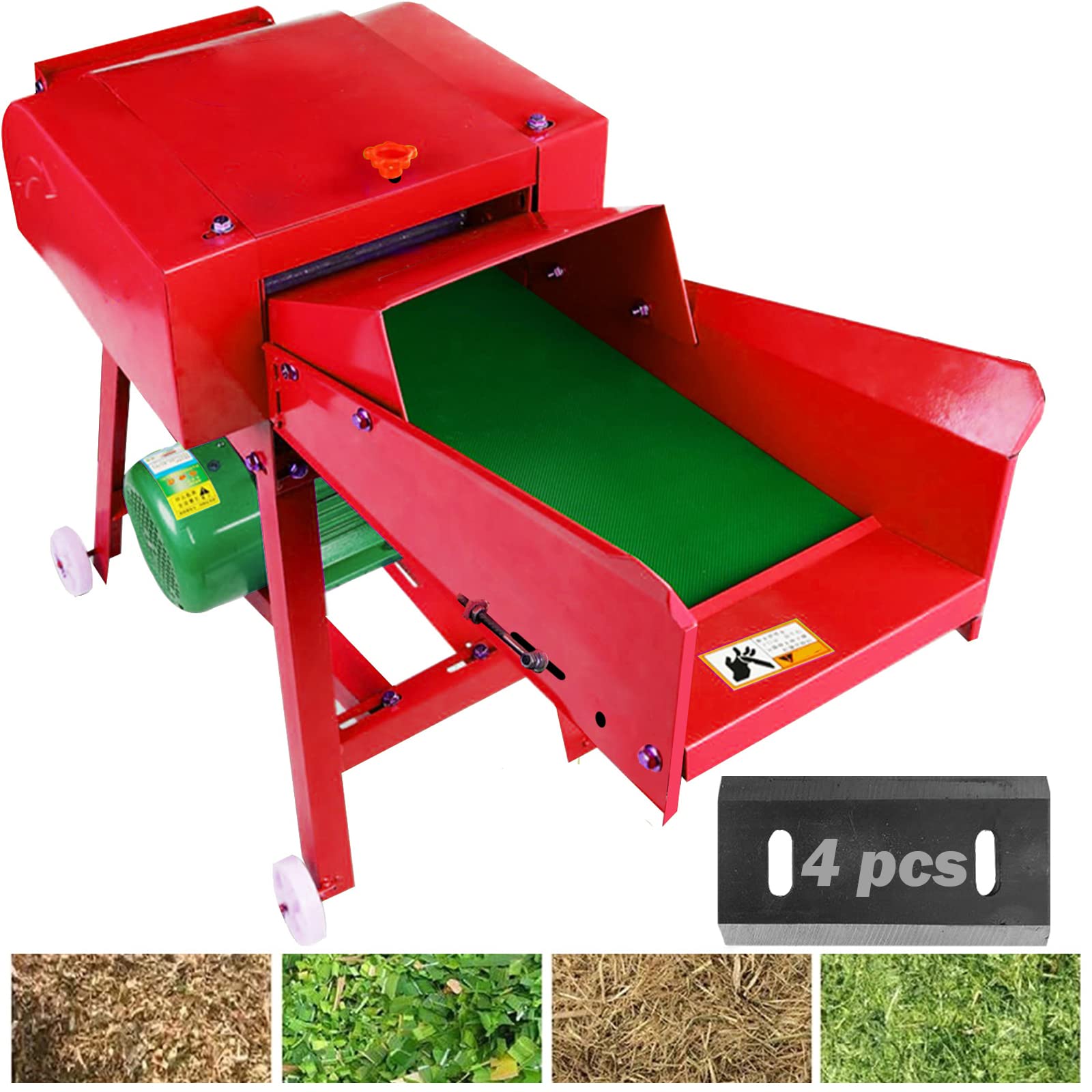 txmachine Hay Cutter Dry-Wet Hay Straw Cutter Forage Crop Crusher 2.2KW Cattle Sheep Feed Processing Machine for Corn Straw,Yellow Bamboo Straw with Motor 4 Blades (red, 220V/50HZ)