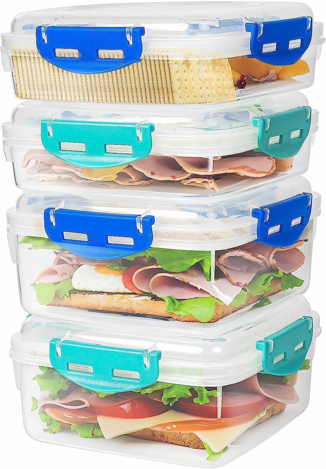 Freshmage 3 PCS Sandwich Containers with lids - 100% Airtight & BPA-Free & Microwave and Dishwasher Safe Kitchen Storage Containers, Included 3 Different Color Sandwich Containers for Lunch Boxes