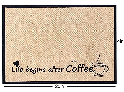 Silanto Coffee Bar Mat, Coffee Station Decor Fabric Coffee Mat for Coffee Bar Home Decor Daily Use 20x14inch… (Life begins after coffee)