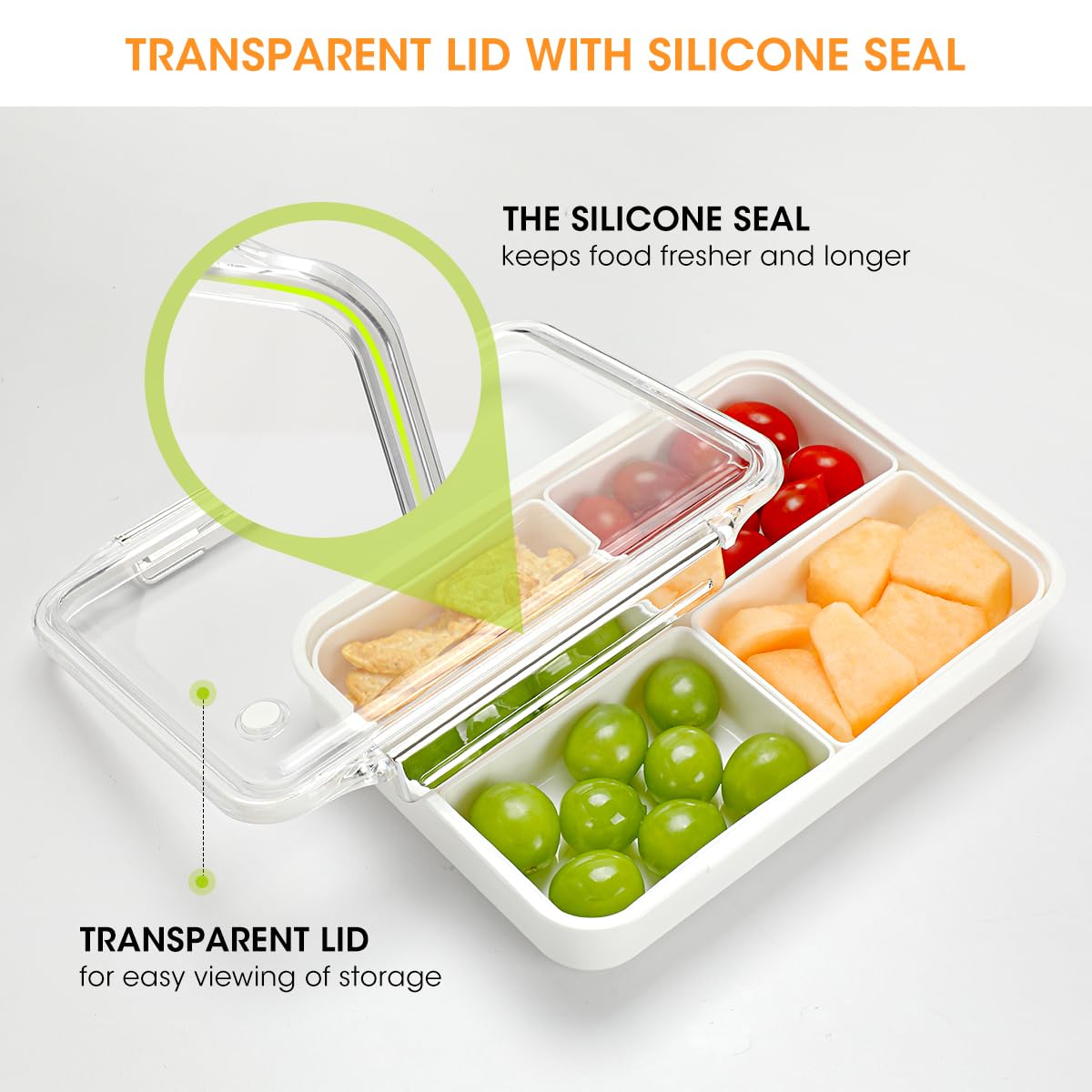 AIEVE Snack Containers, 4 Compartments Reusable Snack Box Container with Lids for Candy Fruits Nuts Snacks Platters
