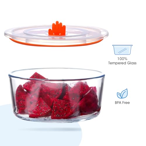 NUTRIUPS Round Glass Storage Containers with Lids Set of 2 Glass Meal Prep Containers 30oz Glass Lunch Containers with Lids, BXH001