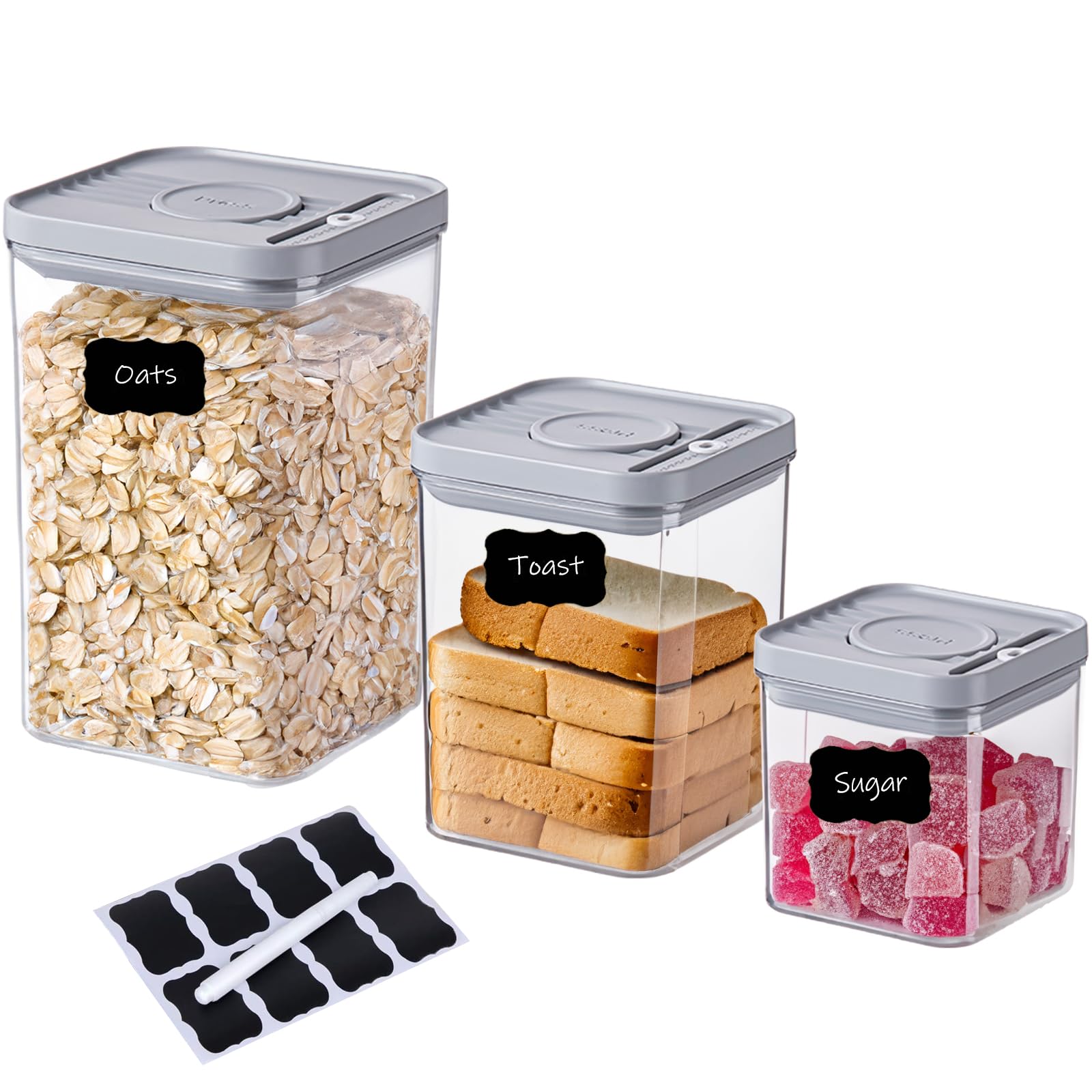 AYYOYYOY Multi-Size Airtight Containers - BPA-Free, Stackable Storage for Optimal Fresh Pantry & Fridge Organization - 3 Piece Set