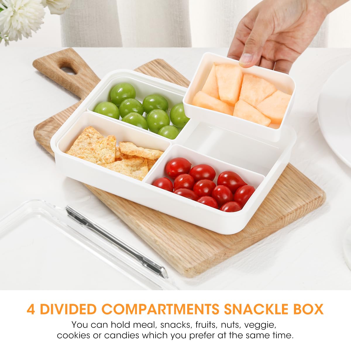 AIEVE Snack Containers, 4 Compartments Reusable Snack Box Container with Lids for Candy Fruits Nuts Snacks Platters