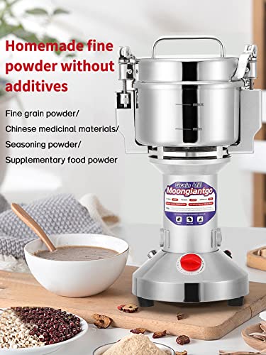 Moongiantgo Grain Mill Grinder Electric 300g Commercial Spice Grinder 1500W Stainless Steel Pulverizer Dry Grinder Grinding Machine (300g Upright, 110V)