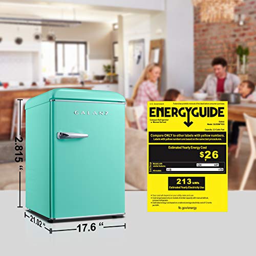 Galanz GLR25MGNR10 Retro Compact Refrigerator, Mini Fridge with Single Doors, Adjustable Mechanical Thermostat with Chiller, Green, 2.5 Cu Ft