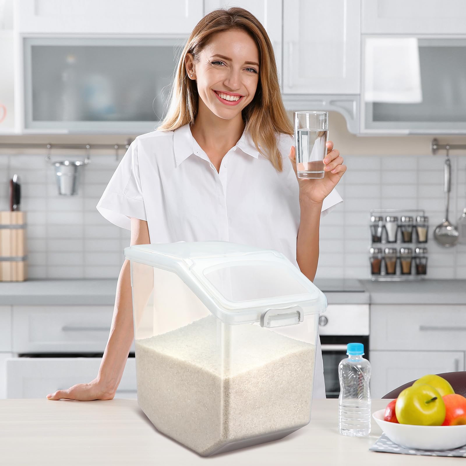 Funnymoom 40 Lbs Rice Storage Container Plastic Flour Rice Storage Bin Cereal Food Rice Holder with Lid Clear Rice Bin Large Rice Box for Kitchen Sugar Pantry Grain Dry Food Organization