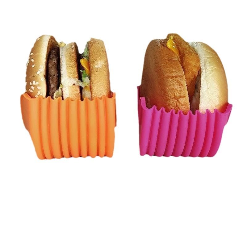 4 PCS Reusable Burger Holder Clip,Retractable Burger Fixed Box, Touch-Free Burger Clip, Retractable Adjustable Sandwich/Hamburger Holders for Burger Lovers the aged and Children, Food Grade Silicone