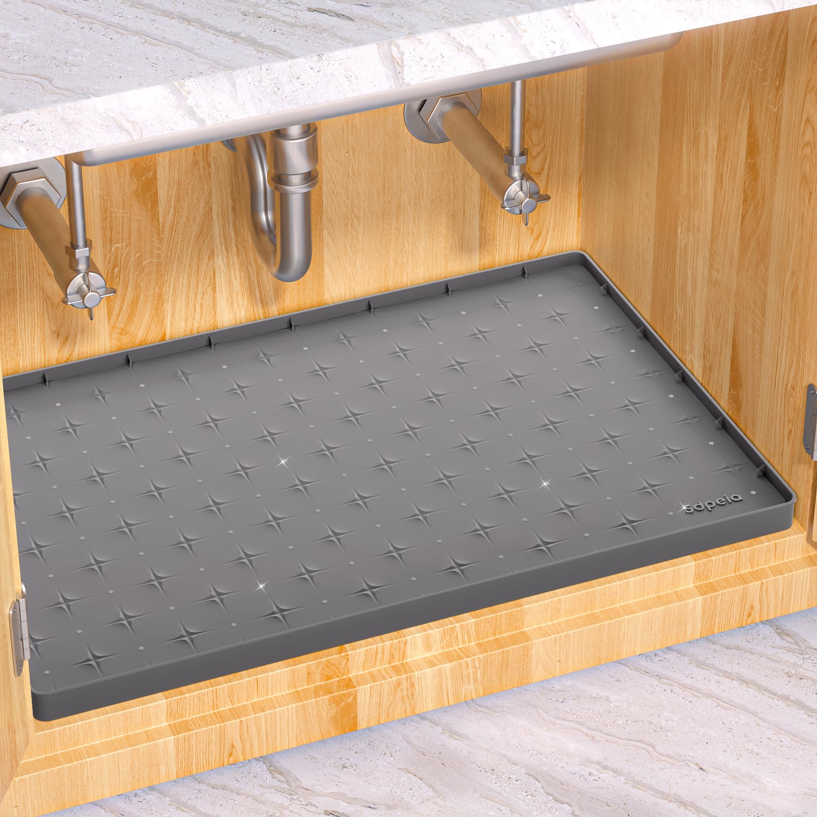 Sdpeia Under Sink Mat for [22" x 14"] Cabinet, Upgraded Silicone Waterproof Mat Kitchen Cabinet Liner Cabinet Protector Kitchen Organizers and Storage