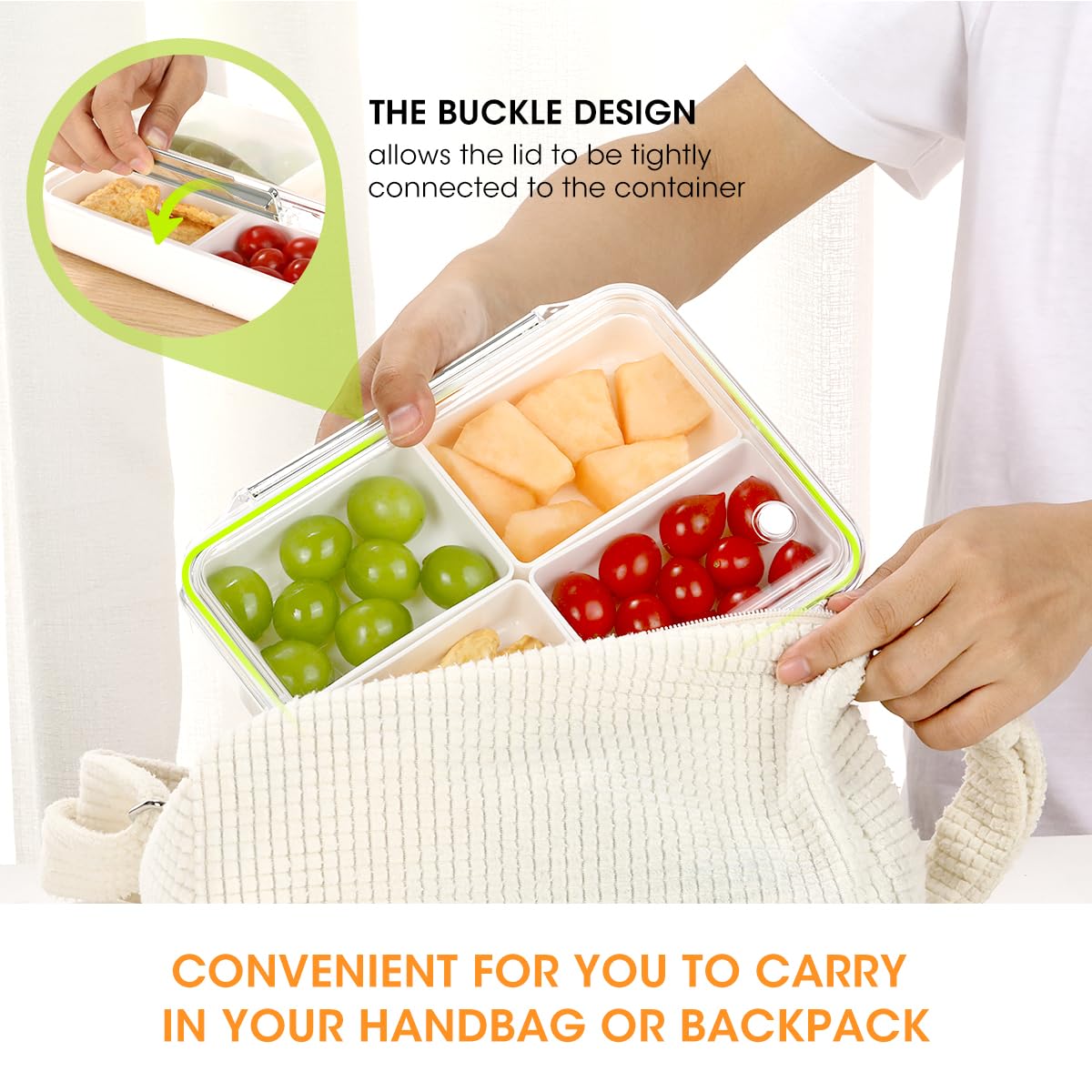 AIEVE Snack Containers, 4 Compartments Reusable Snack Box Container with Lids for Candy Fruits Nuts Snacks Platters
