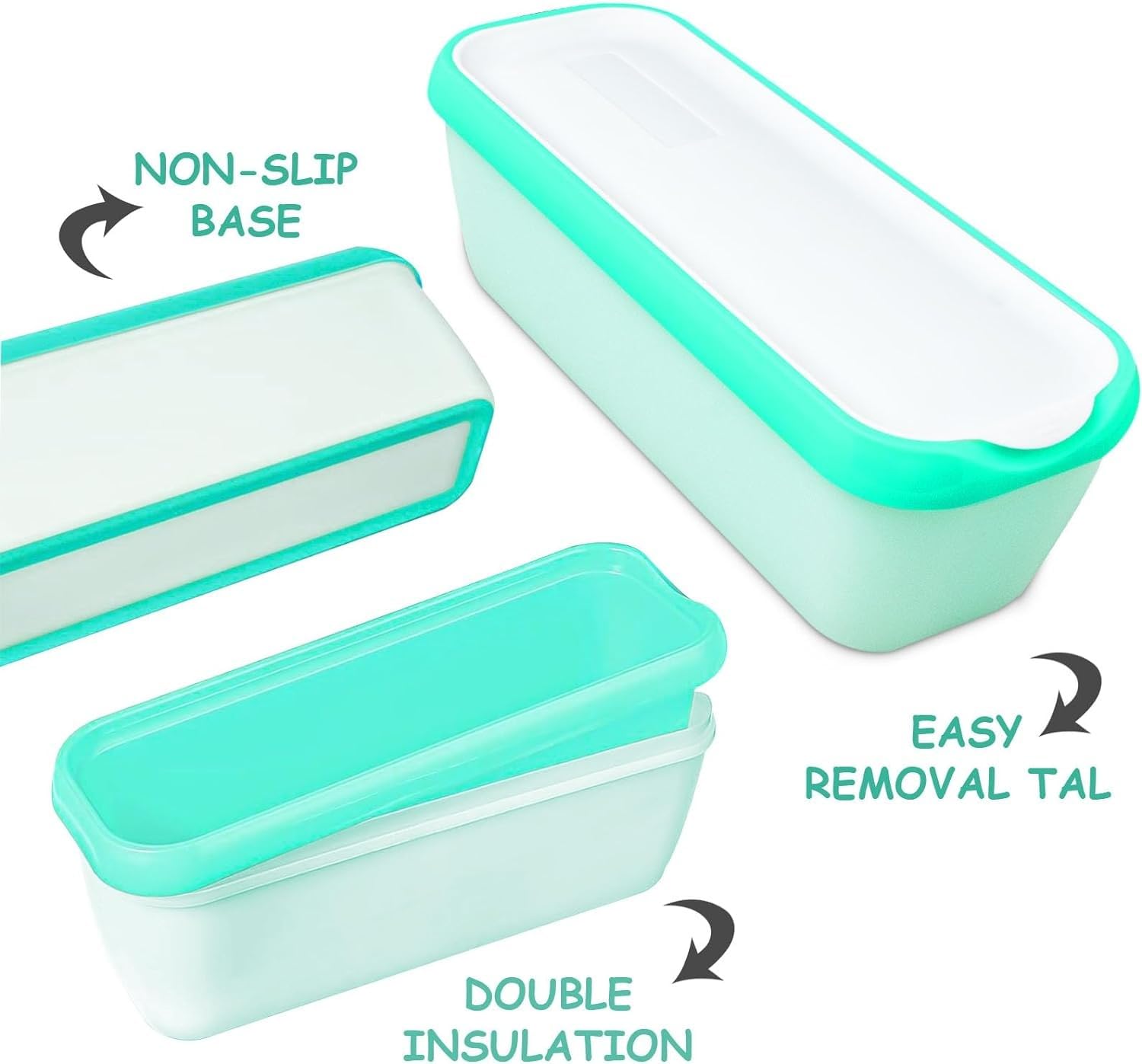 KisSealed 4 Pack Ice Cream Containers,Reusable Homemade Ice Cream Tubs,1.5 Qt Storage Freezer Ice Cream Container with Lids and Spoon for Yogurt, Sorbet, ect.