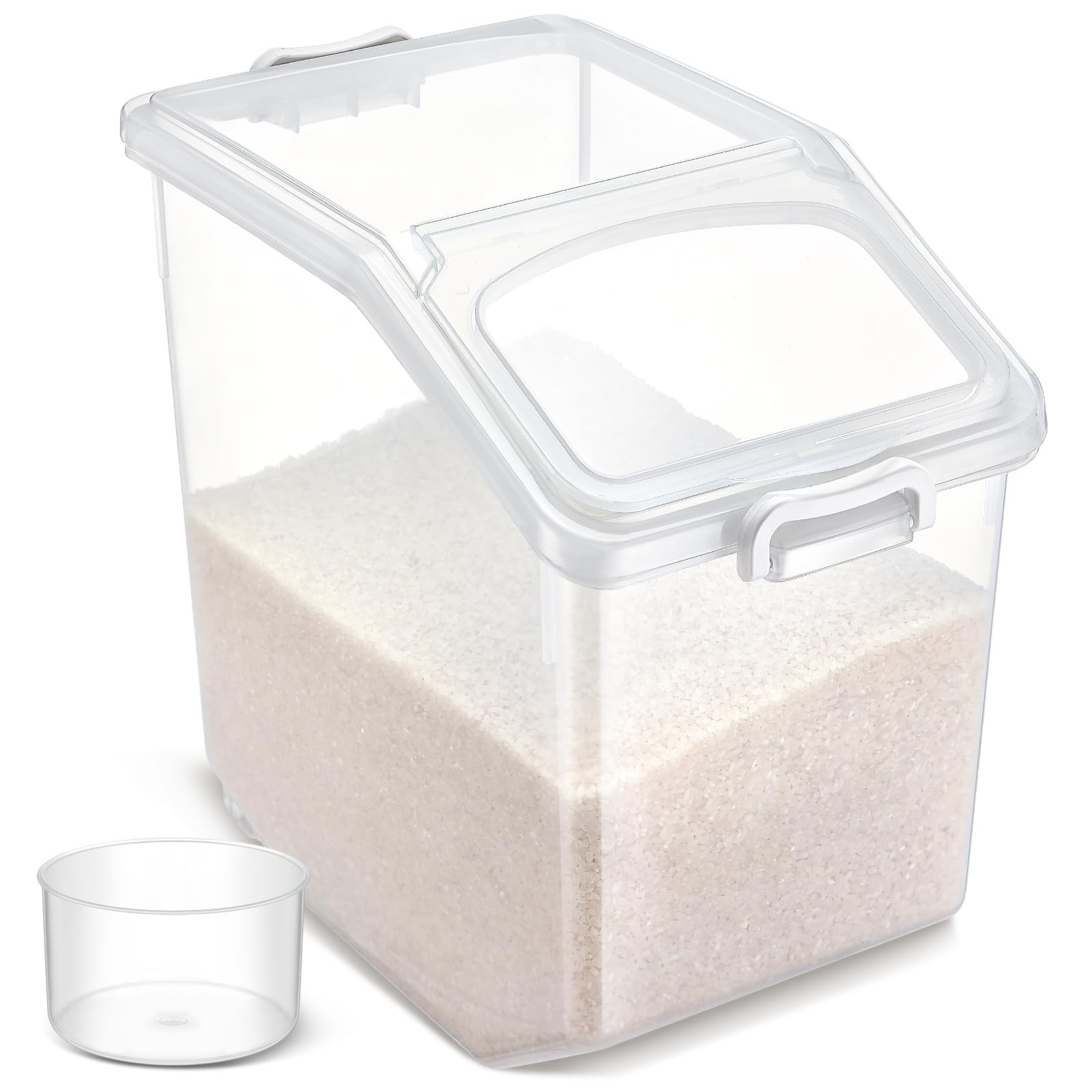 Funnymoom 40 Lbs Rice Storage Container Plastic Flour Rice Storage Bin Cereal Food Rice Holder with Lid Clear Rice Bin Large Rice Box for Kitchen Sugar Pantry Grain Dry Food Organization