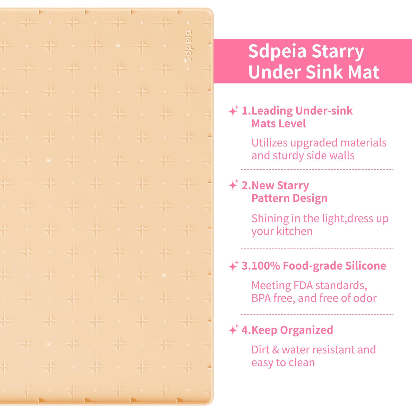 Sdpeia Under Sink Mat for [34" x 22"] Cabinet, Upgraded Silicone Waterproof Mat Kitchen Cabinet Liner Cabinet Protector Kitchen Organizers and Storage