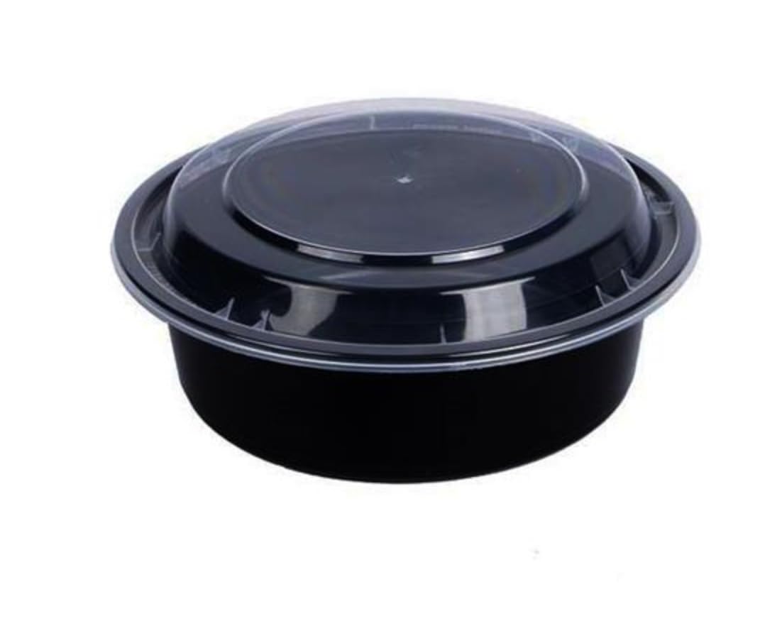 Generic 48oz Microwaveable Takeout Containers, Round, Black, 48 oz., 10 pack, CSIPP48ROU, Black/White