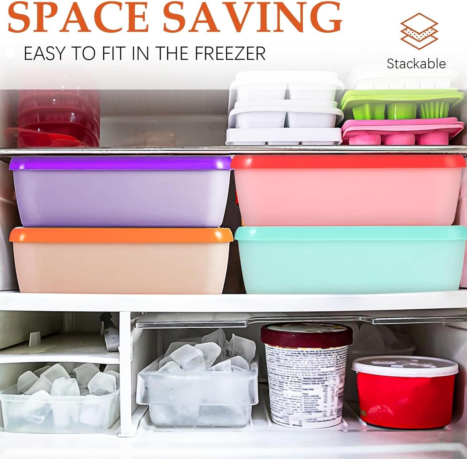 KisSealed 4 Pack Ice Cream Containers,Reusable Homemade Ice Cream Tubs,1.5 Qt Storage Freezer Ice Cream Container with Lids and Spoon for Yogurt, Sorbet, ect.