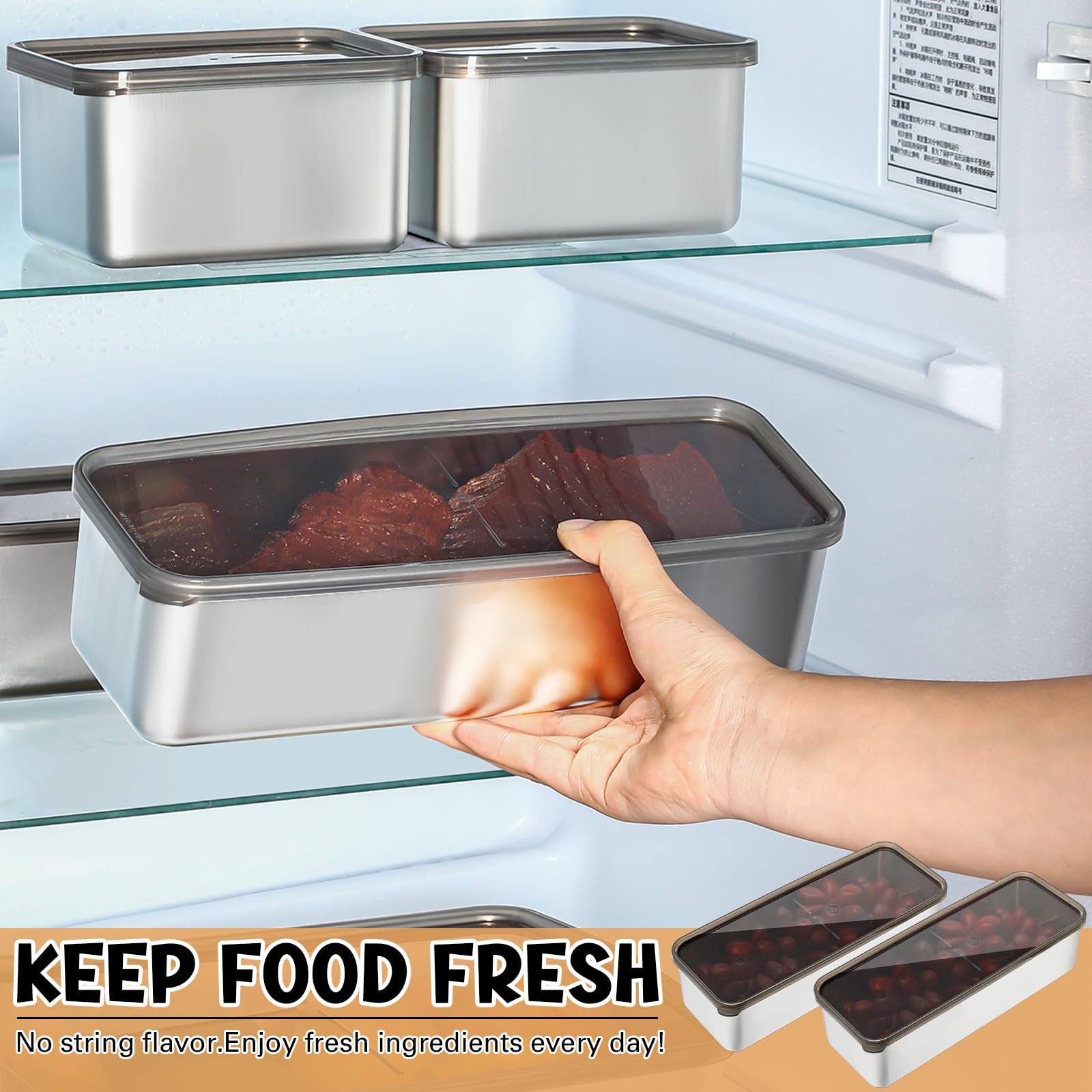 Willinglong 8 Pack Deli Meat Cheese Container for Fridge Increase Capacity Bacon Stainless Steel Containers with Lids Refrigerator Storage Dishwasher Safe