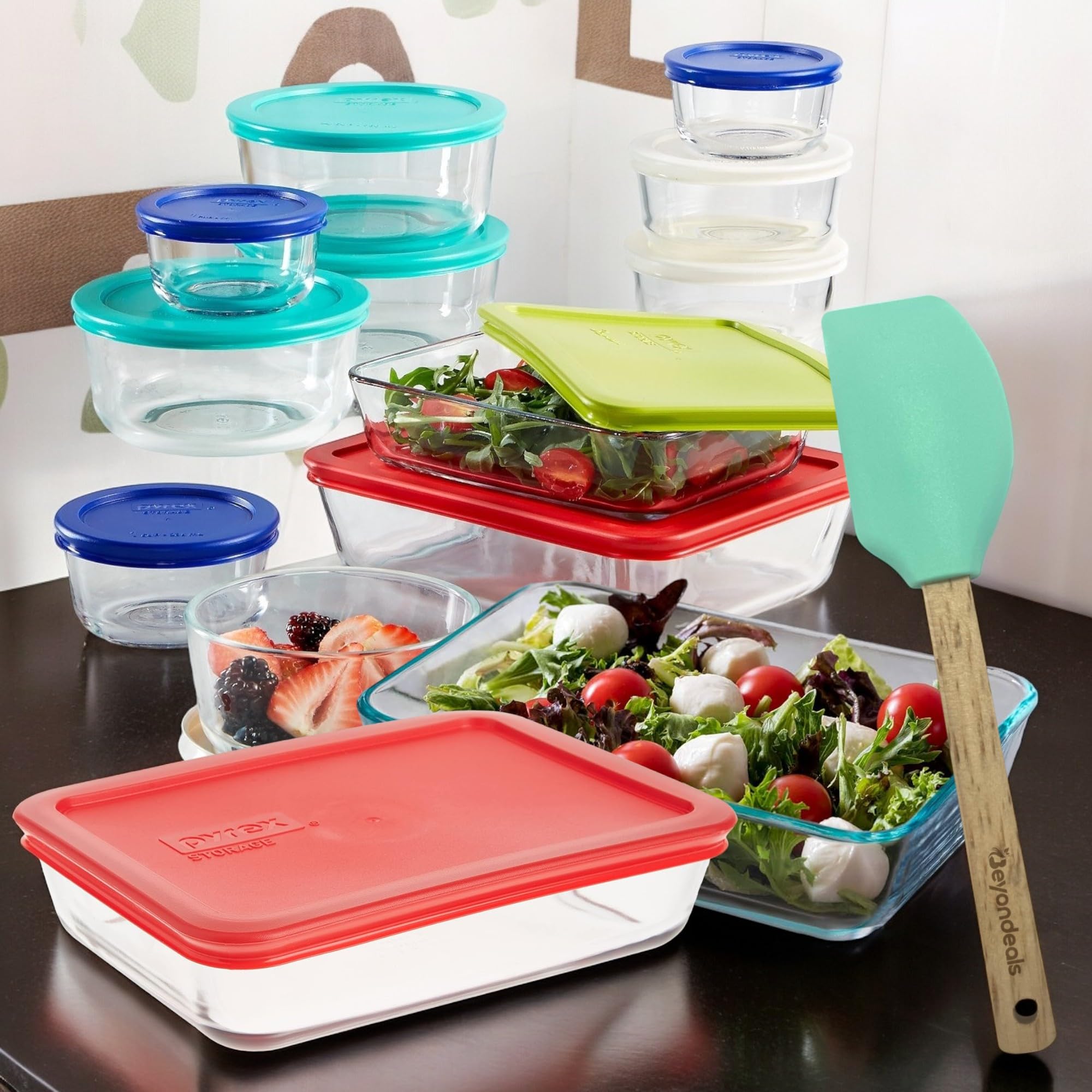 Beyondeals Rectangular Glass Storage Containers With Lids, 1Lb, 3-Cup Food Storage Solution, Bundle Silicone Spatula, Microwave/Dishwasher/Oven-Use, Leakproof Food Containers [Pack Of 2