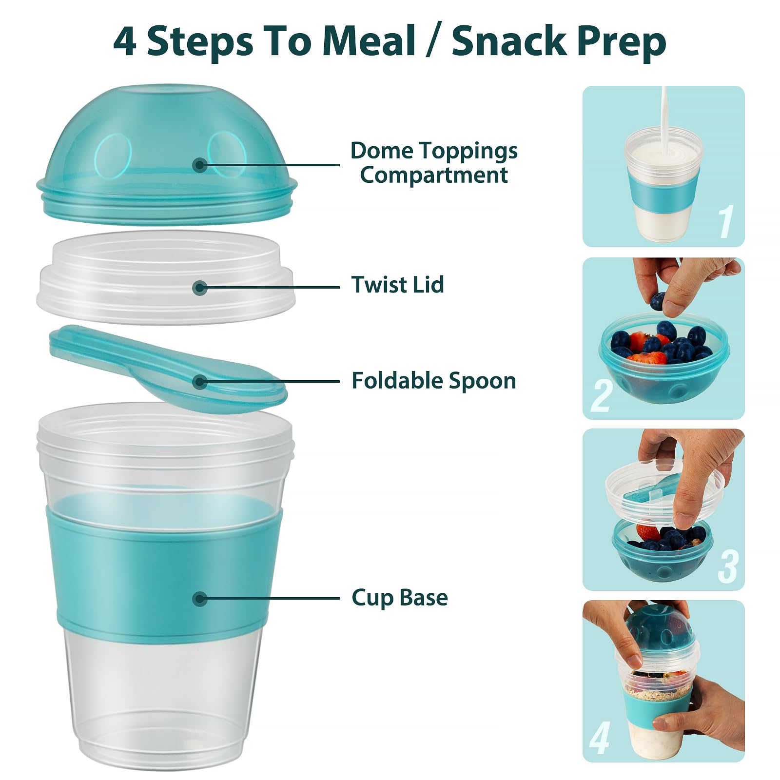 Freshmage Yogurt Parfait Cups with Lids, 2 Pack 20 oz Reusable Overnight Oats Containers with Lids, Topping Compartment & Spoon to Go for Breakfast Meal Prep, Portable & Lightweight (Blue&Green)