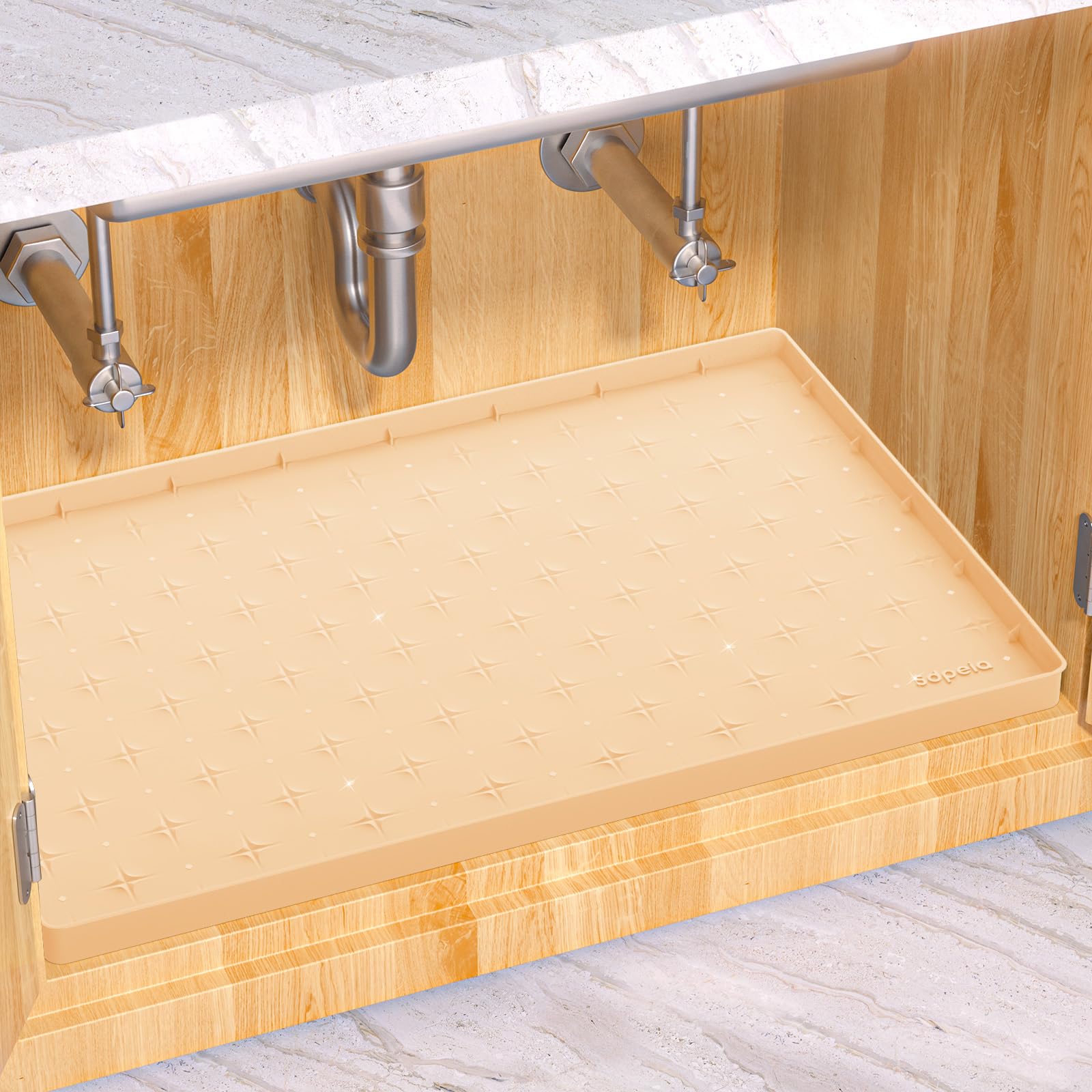 Sdpeia Under Sink Mat for [34" x 22"] Cabinet, Upgraded Silicone Waterproof Mat Kitchen Cabinet Liner Cabinet Protector Kitchen Organizers and Storage