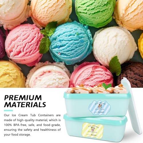 Artcome Set of 2 Ice Cream Tub Containers 1.5 Quart Ea. - Freezer Storage Tubs with Writable Labels - Double Insulation Design - Ideal for Sorbet, Ice Cream, Frozen Jelly & Frozen Yogurt - Mint Green