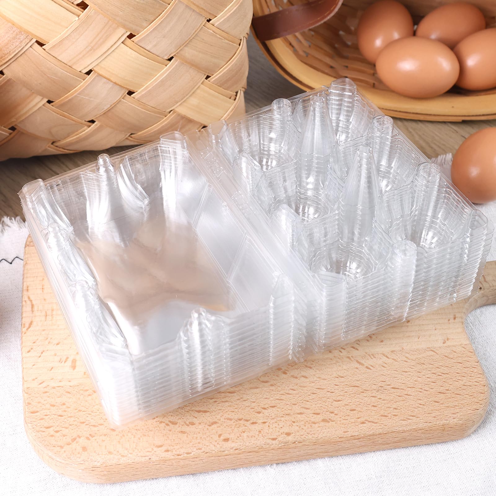 HAKSEN 100PCS Plastic Egg Cartons, Clear Egg Holders with Labels Egg Cartons Cheap Bulk for Home Ranch Chicken Farm Market Display, 6-cavity