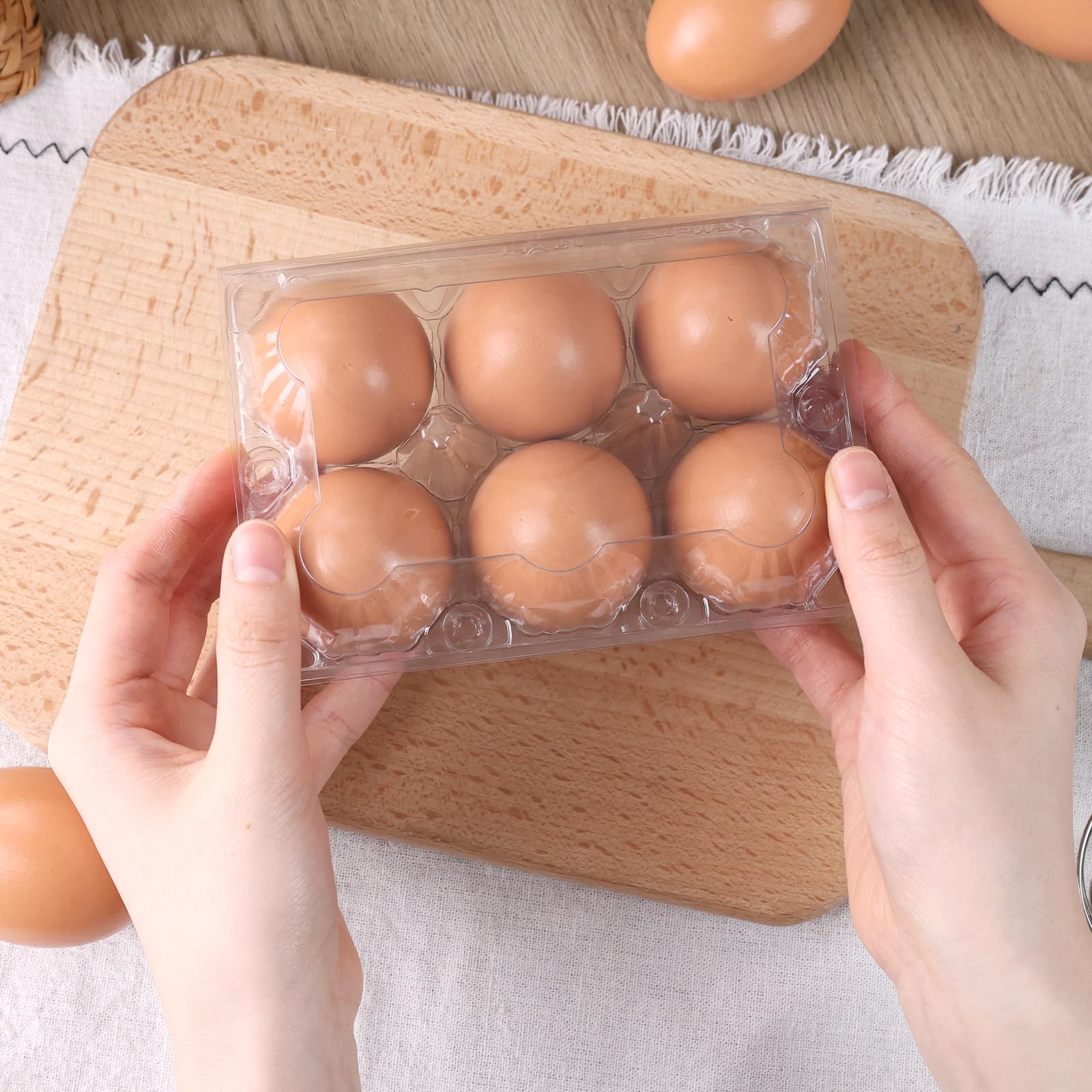 HAKSEN 100PCS Plastic Egg Cartons, Clear Egg Holders with Labels Egg Cartons Cheap Bulk for Home Ranch Chicken Farm Market Display, 6-cavity