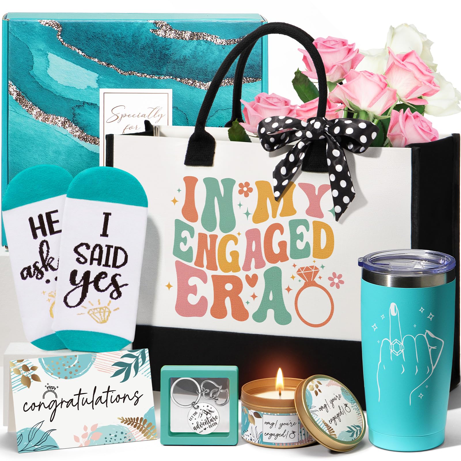 Engagement Gifts for Her Women, Bridal Shower Gifts for Bride to Be, Bachelorette Gifts for Bride Future Mrs, Fiance Gifts for Women Newly Engaged Gifts Engagement Party Gift Basket w/Canvas Tote Bag