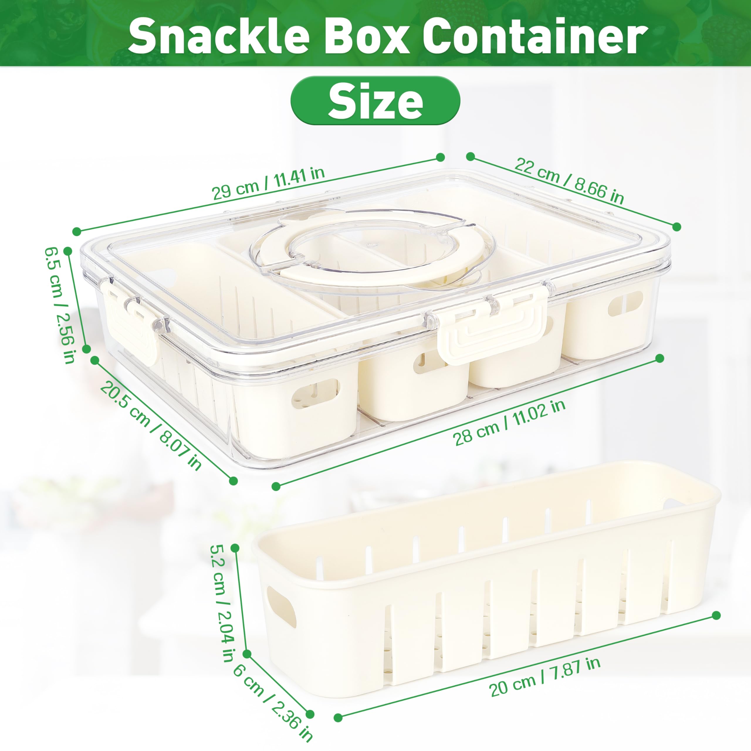 LOTOFUN Divided Serving Tray Container with Lid: Snackle Box Container Storage Organizer for Adults Snacks Fruits Vegetable Food for Fridge Kitchen Travel 4 Compartments
