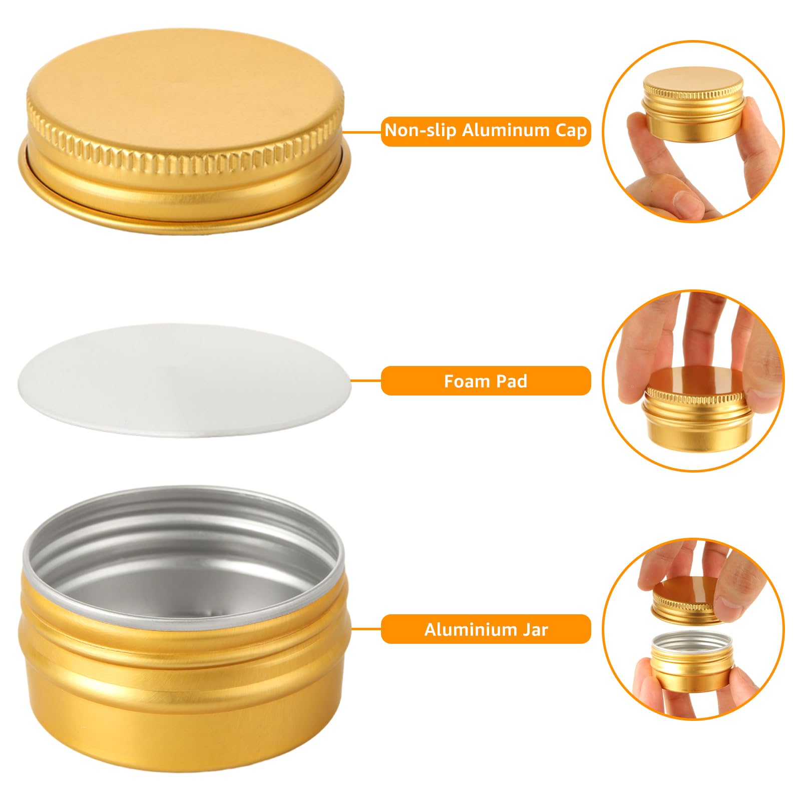 LDXDRU 60 Pack 1oz Metal Tin Cans, Round Small Tins with Lids, Tin Containers With Lids for Candles Salve Cosmetic Lip Balm Candies Food Storage, Golden