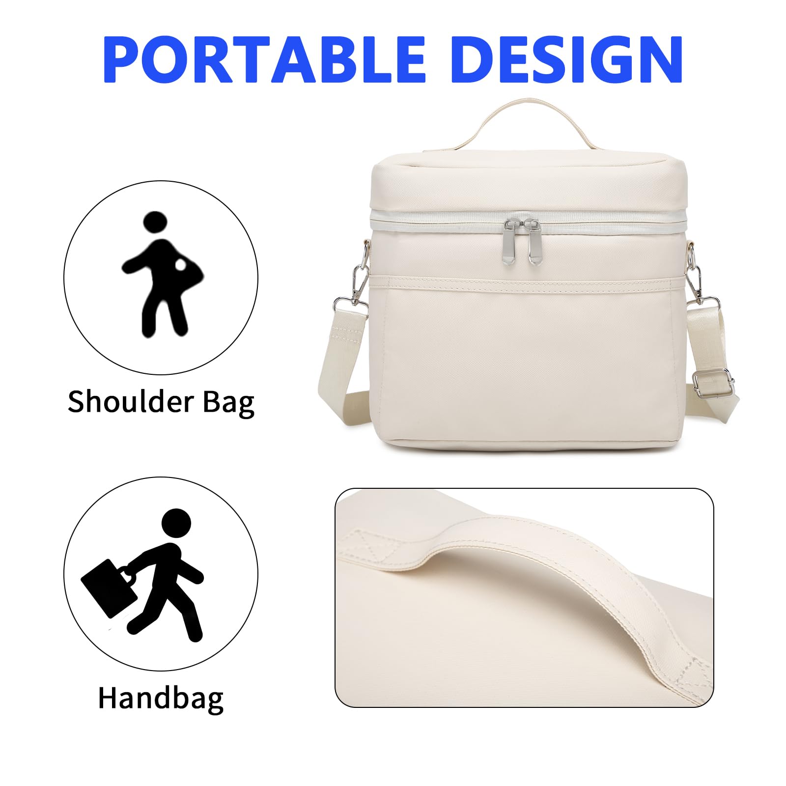 Insulated Lunch Bag for Women Adult Lunch Box Lightweight Waterproof Lunchbox Soft Cooler Reusable Lunch Bags for Work(Cream, Medium)