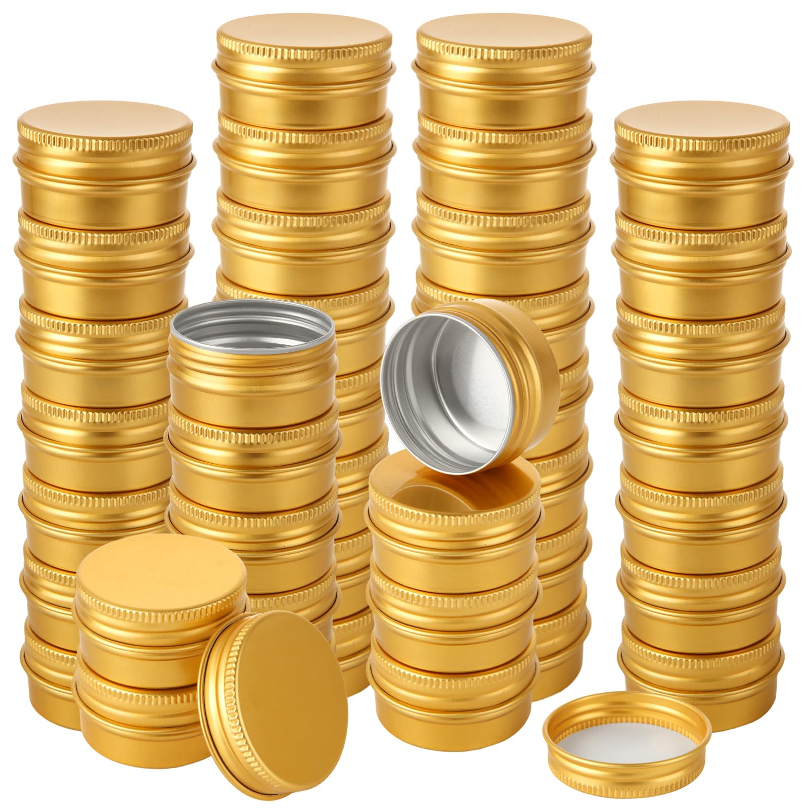 LDXDRU 60 Pack 1oz Metal Tin Cans, Round Small Tins with Lids, Tin Containers With Lids for Candles Salve Cosmetic Lip Balm Candies Food Storage, Golden