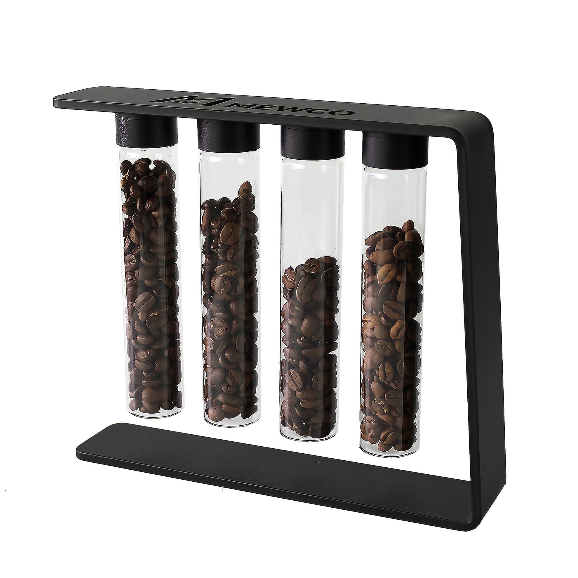 M MEWCO Single Dose Coffee Bean Storage Tubes With magnetic attraction function-4 Tubes Espresso Bean Cellars with stand(Single Dose Bean Cellar 4 pack+ Stand)