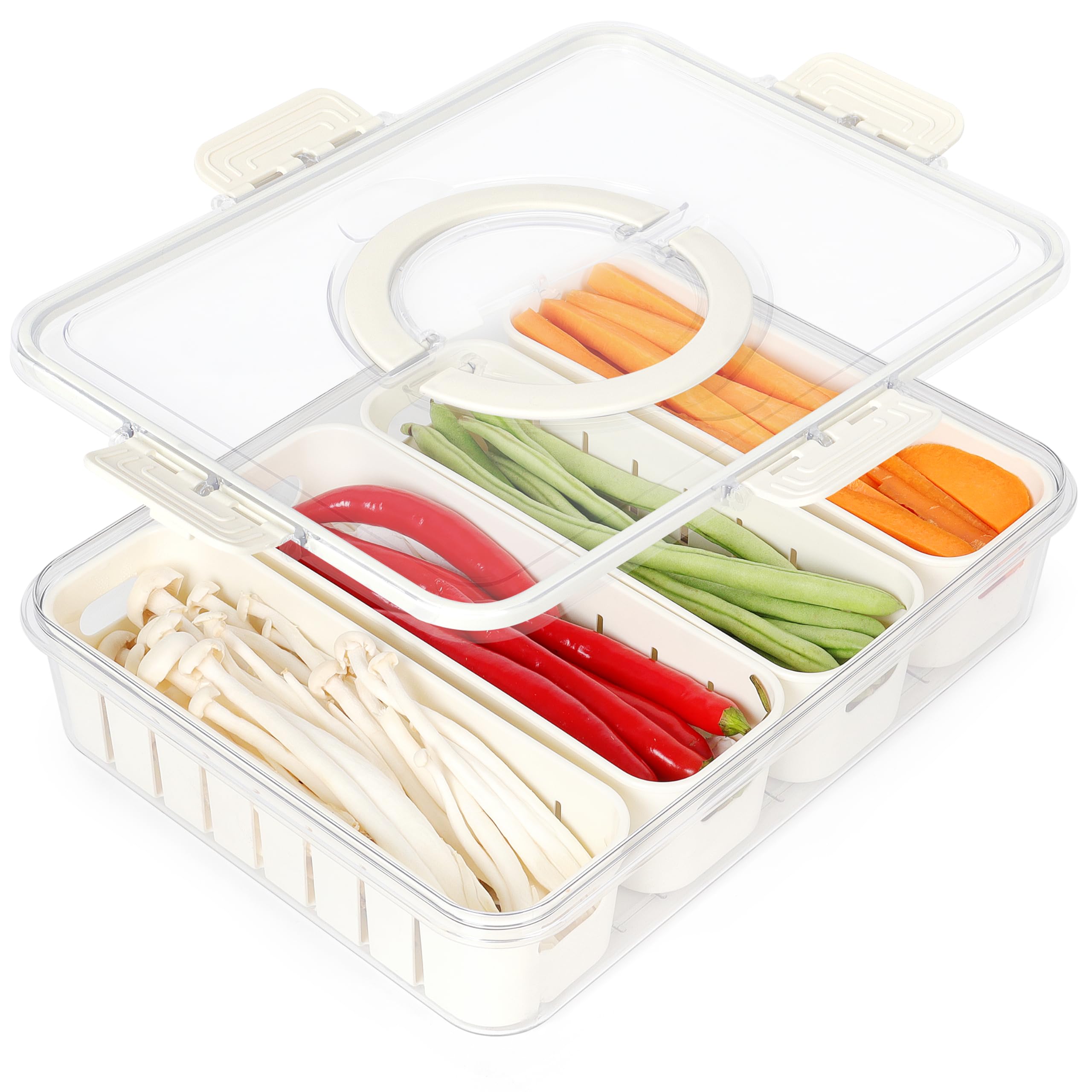 LOTOFUN Divided Serving Tray Container with Lid: Snackle Box Container Storage Organizer for Adults Snacks Fruits Vegetable Food for Fridge Kitchen Travel 4 Compartments