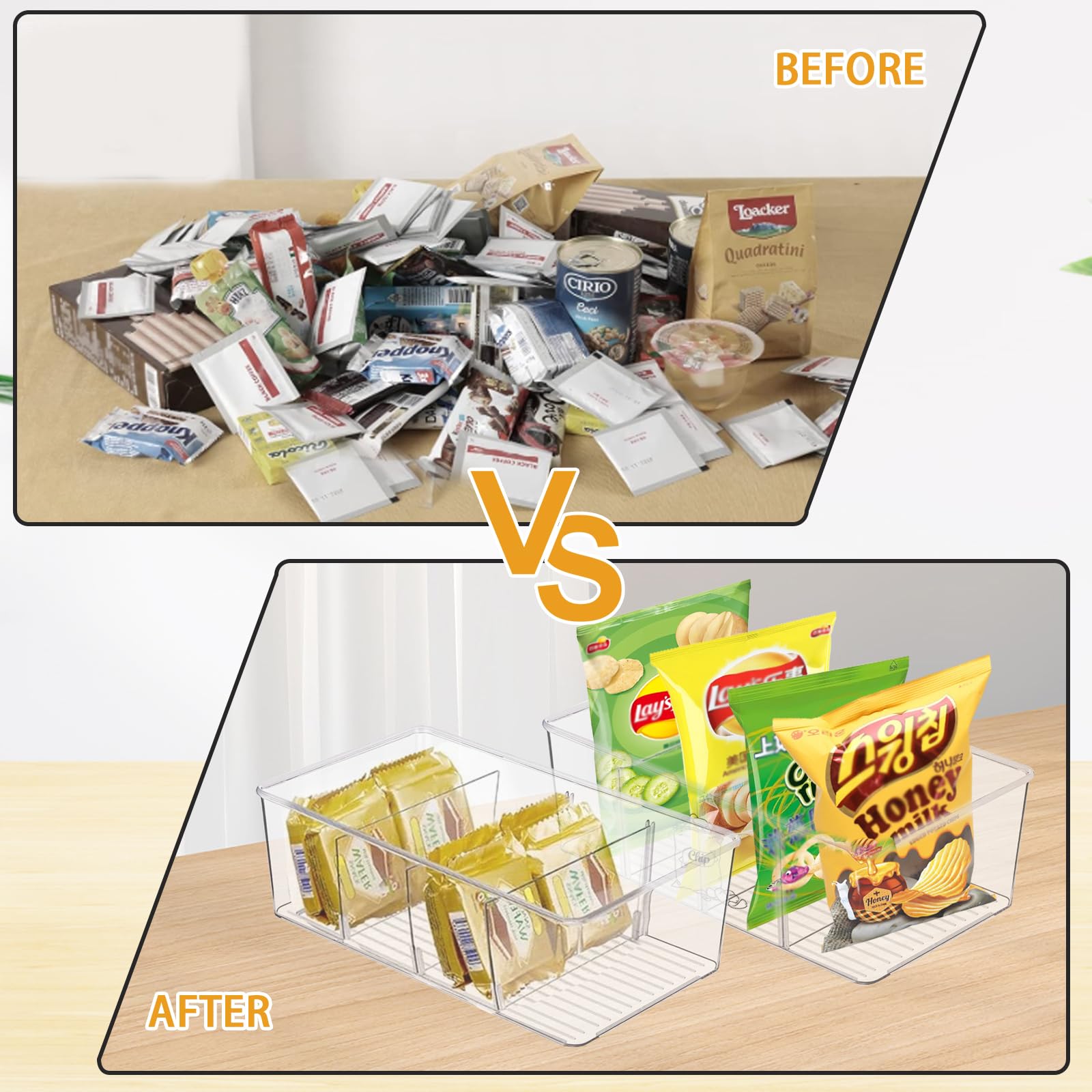 4 Snack Organizer,Pantry Organization and Storage Bins,Kitchen Fridge Cabinet Organizers,Refrigerator Soda Can Organizadores de Cocina,Home Food Plastic Containers,Clear Container,Acrylic Organizing