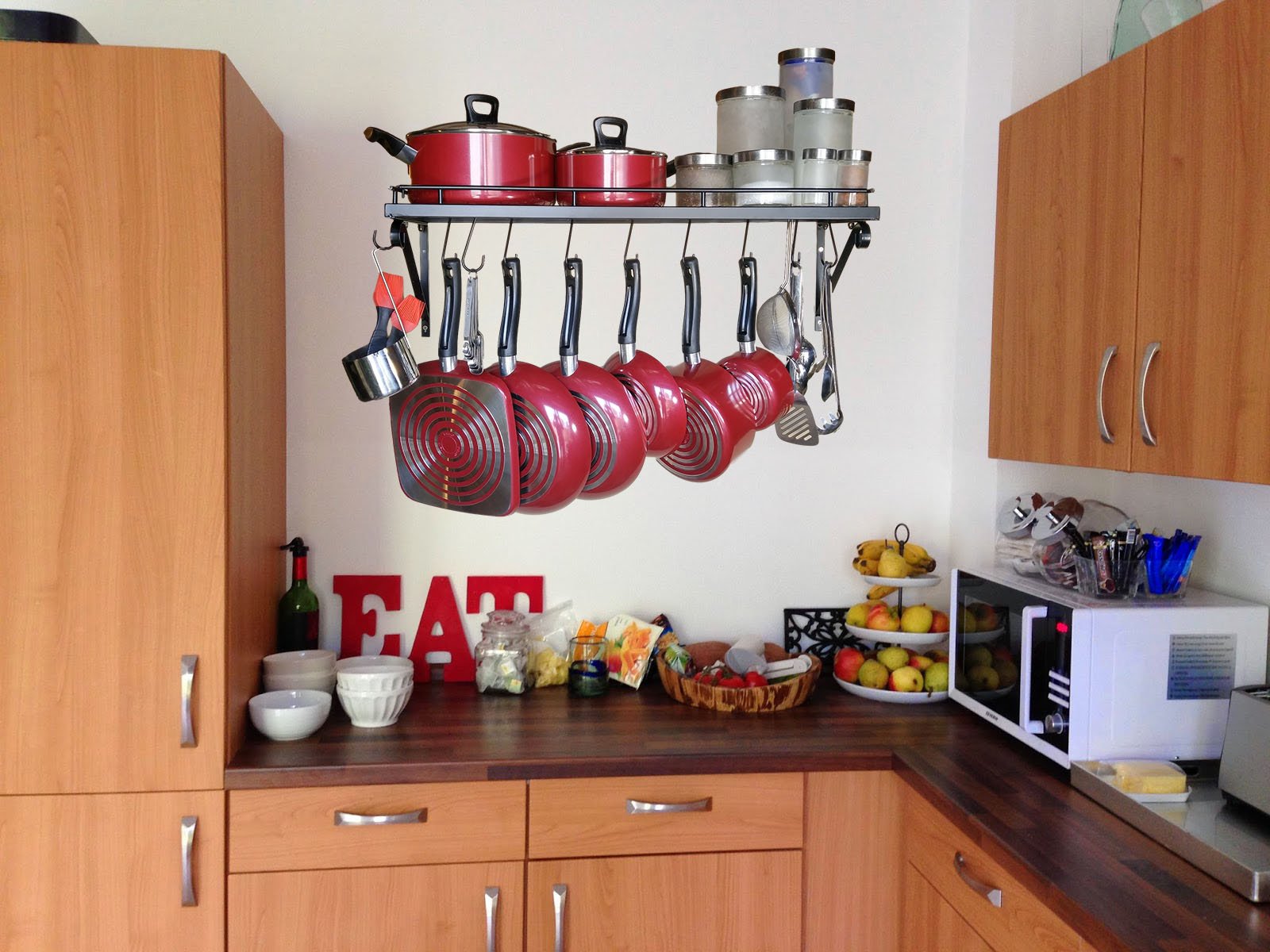 30" Wall mounted pots and pans rack. Pot holders wall shelves with 12 hooks. Kitchen shelves wall mounted with wall hooks. Kitchen storage pot holder pot rack. Pot pan organizer. Pot Pan rack.