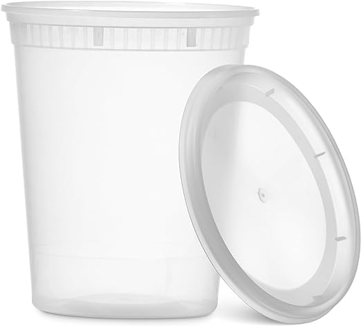 Generic 32oz Plastic Deli Container and lid combo (24 Sets) - Leakproof, Stackable, Recyclable, BPA Free, Microwavable, Freezer Safe, clear