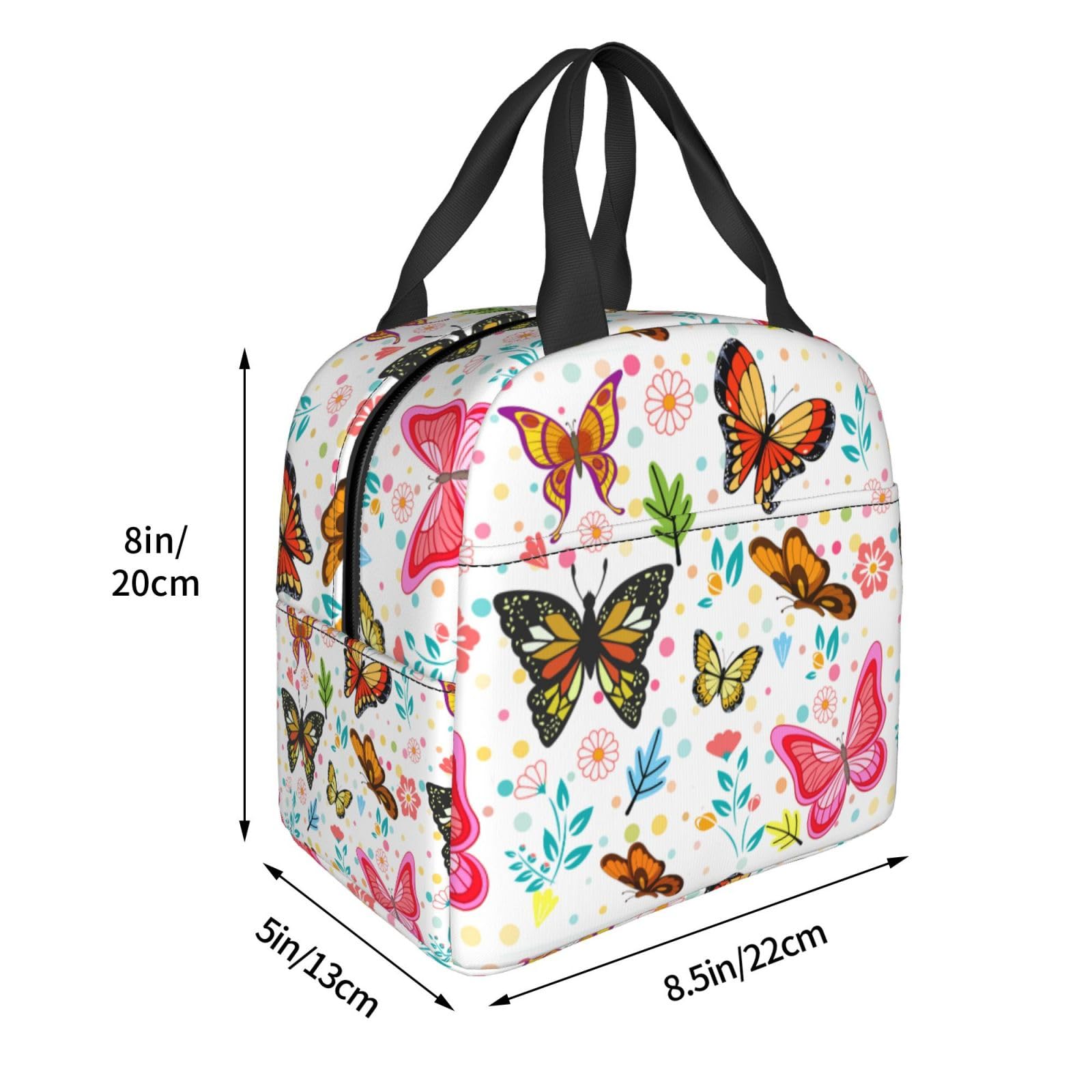 BLUBLU Insulated Lunch Bag for Women, Cooler Tote Reusable Lunch Box Container For Work Office Travel Picnic Butterfly