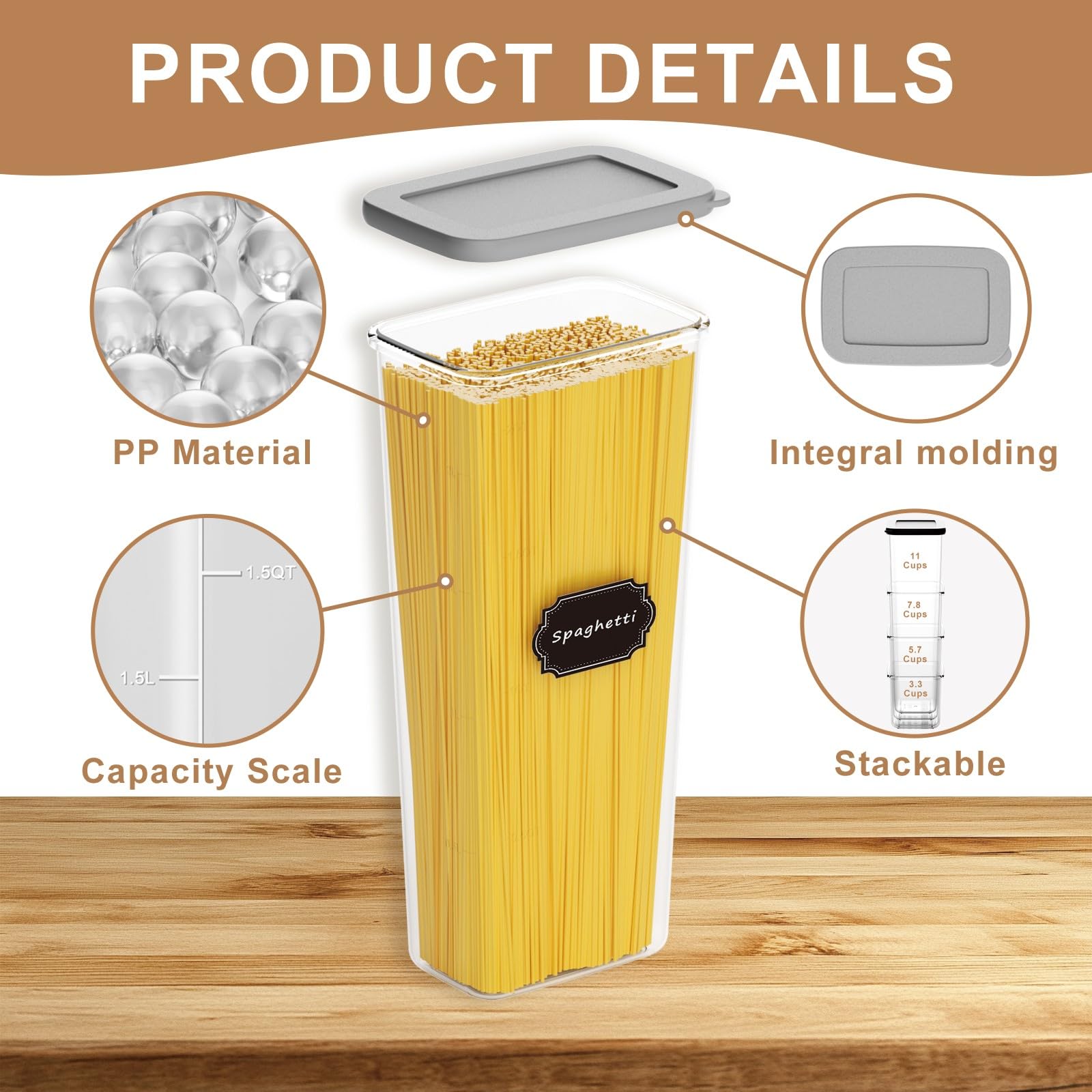 Homhut Airtight Food Storage Containers With Lids 15pcs Organization Canisters Kitchen Bpa Free Plastic Pantry Containers Storage Set for Pasta, Cereal, Dry Food, Flour and Sugar-60 Labels