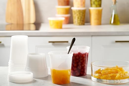 Generic 32oz Plastic Deli Container and lid combo (24 Sets) - Leakproof, Stackable, Recyclable, BPA Free, Microwavable, Freezer Safe, clear