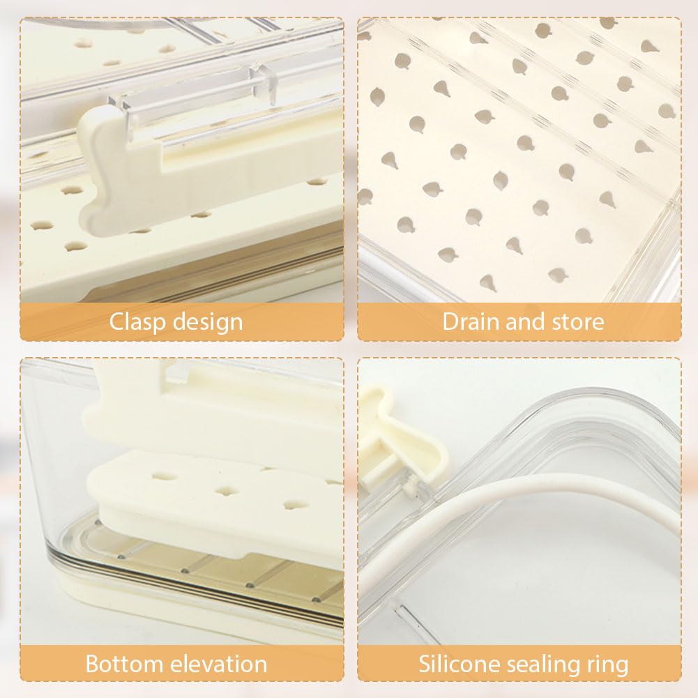 Quixleen Bacon Container for Refrigerator with Food Serving Tong and Small Square Storage Box Bacon Keeper with Sealing Lid Draining Plate Recording Function on the Lid