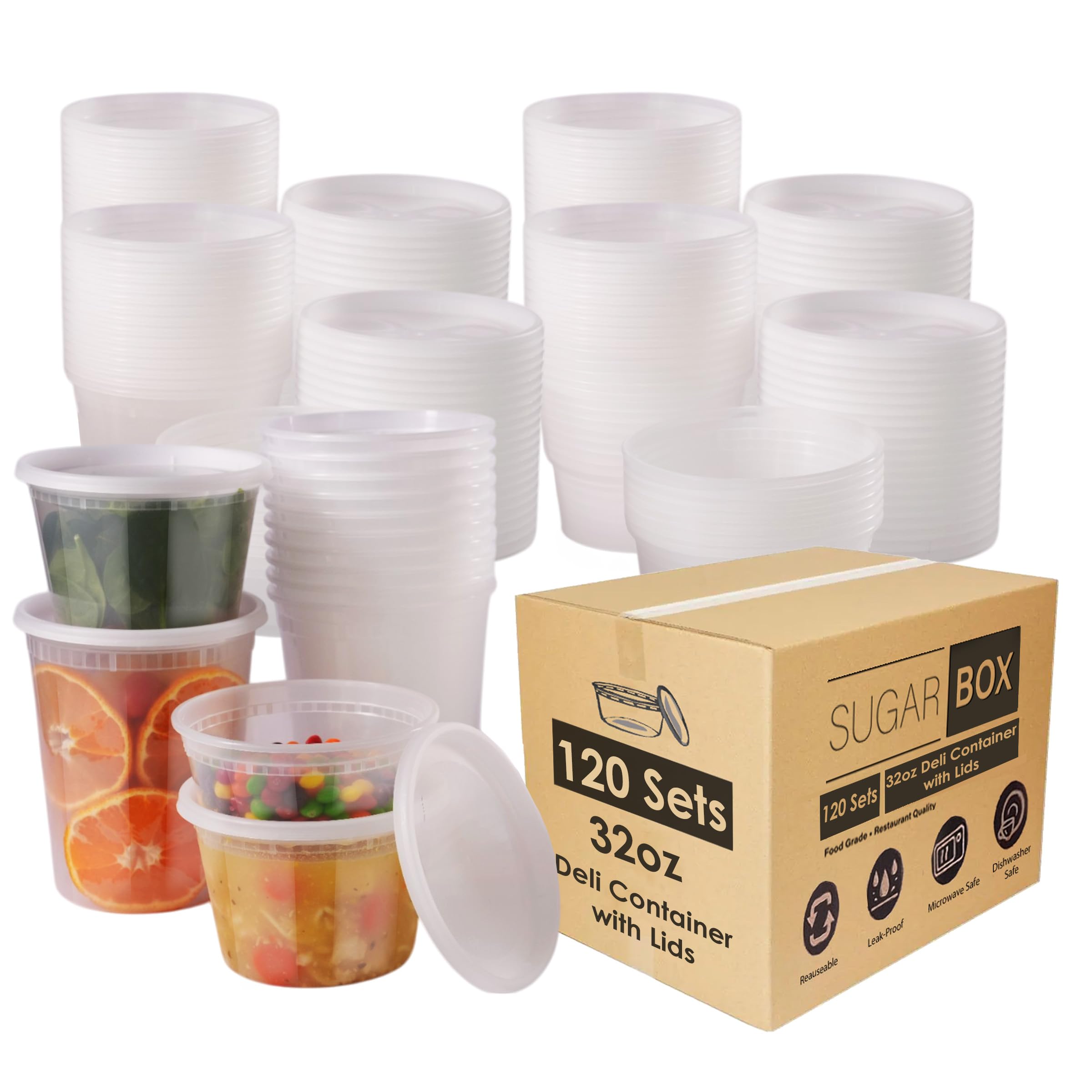 Clear Deli Containers with Lids - 32 oz (Pack of 120) | Leakproof Food Storage Solution for Home, Restaurant, Takeout, Soups, Sauces, and Slime