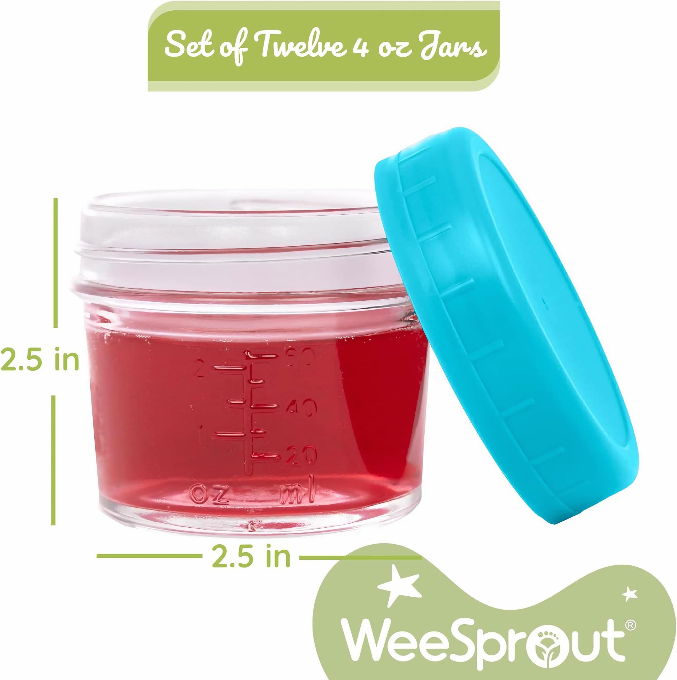 WeeSprout Baby Food Storage Glass Jars w/Lids (4 oz, 24 Pack) Matte Variety, Snack, Reusable Small Containers, Fridge or Freezer, Microwave & Dishwasher Safe, Essentials for Infants