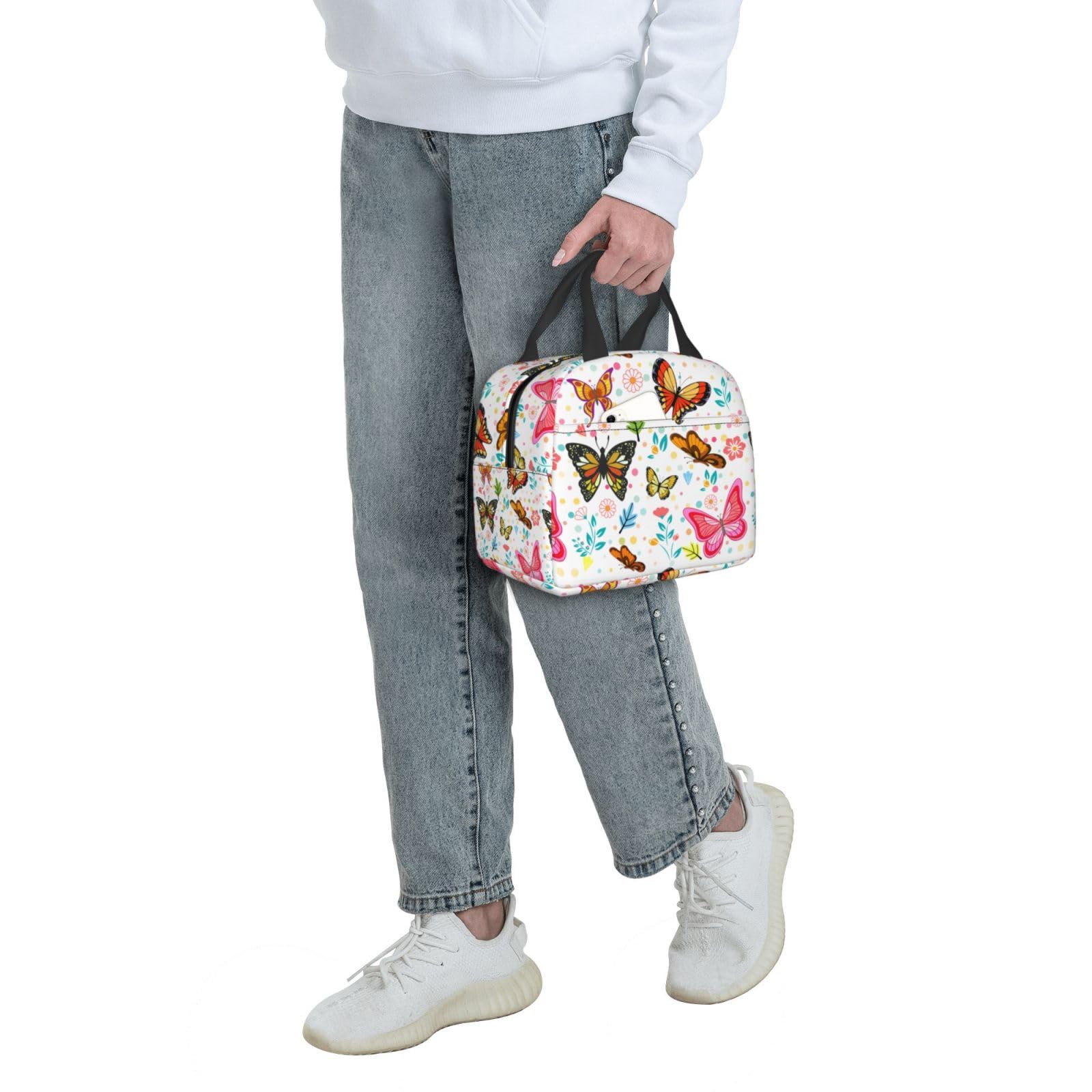 BLUBLU Insulated Lunch Bag for Women, Cooler Tote Reusable Lunch Box Container For Work Office Travel Picnic Butterfly