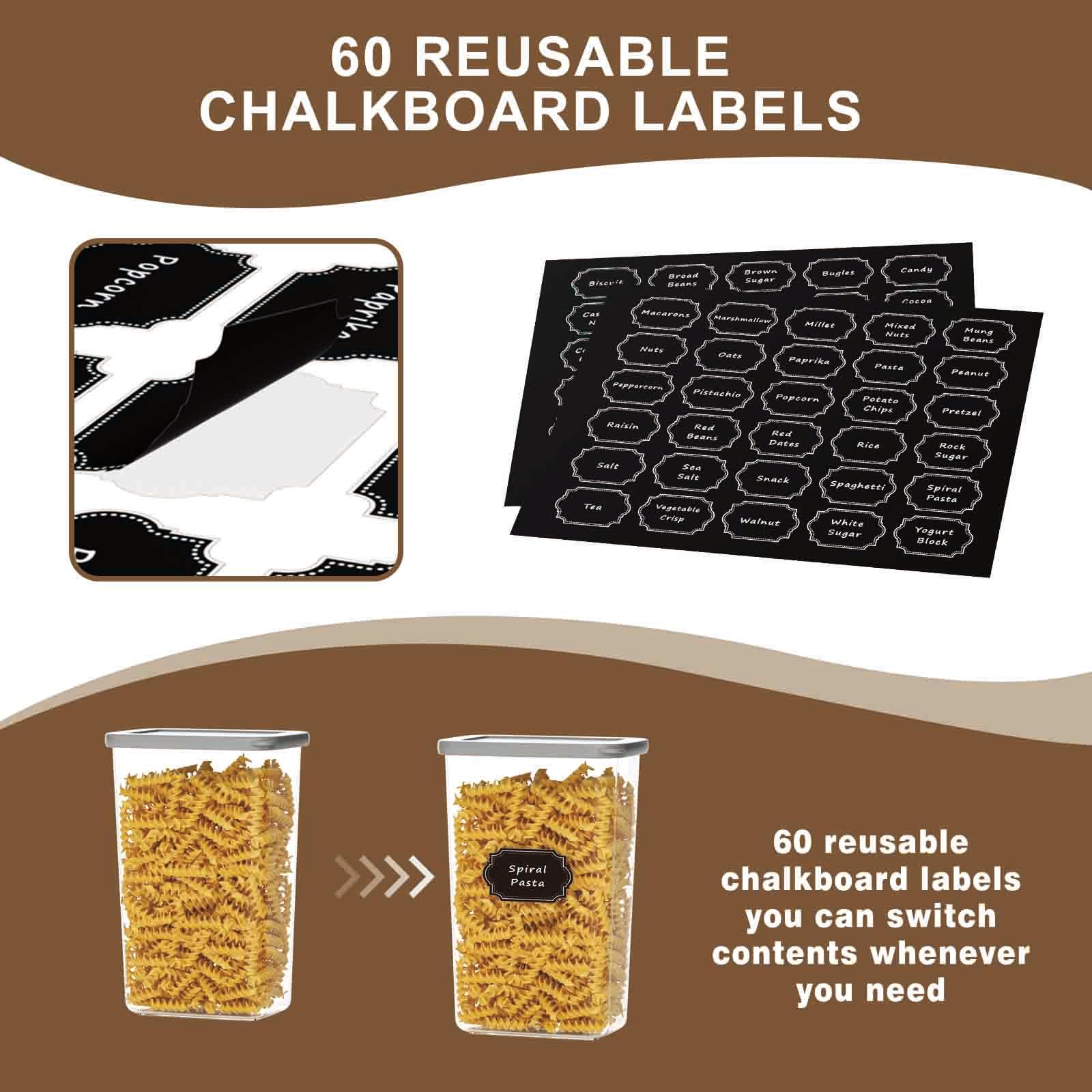 Homhut Airtight Food Storage Containers With Lids 15pcs Organization Canisters Kitchen Bpa Free Plastic Pantry Containers Storage Set for Pasta, Cereal, Dry Food, Flour and Sugar-60 Labels