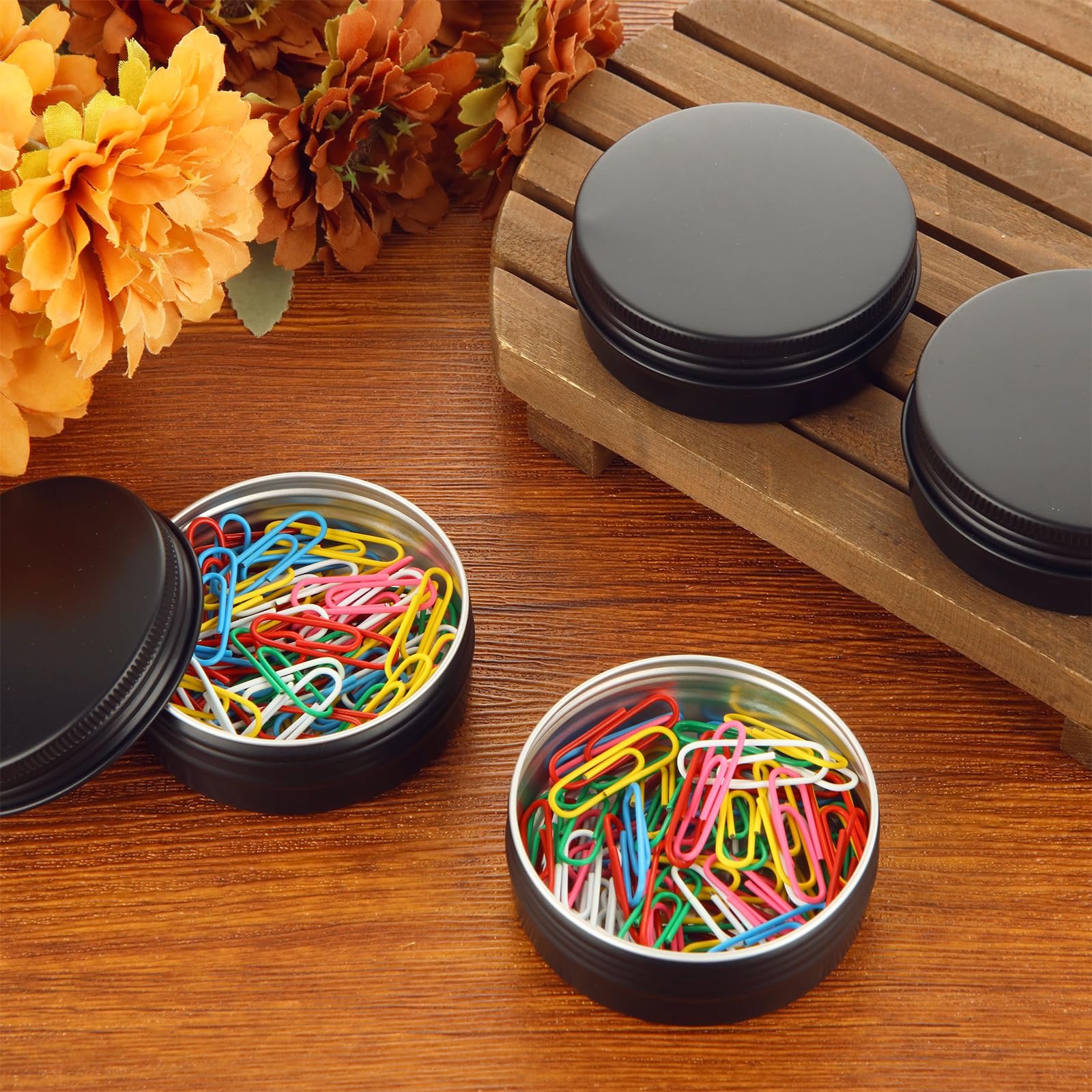 LDXDRU 50 Pack 2oz Metal Tin Cans, Tin Containers With Lids, Round Small Tins with Lids for Candles Salve Cosmetic Lip Balm Candies Food Storage, Black