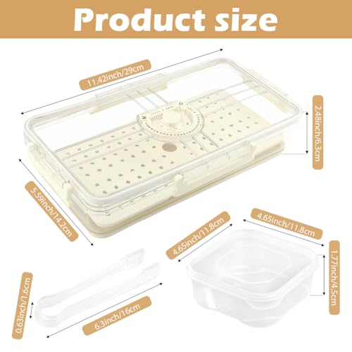 Bacon Container for Refrigerator with 1 Small Square Storage Box and 1 Food Serving Tongs, Bacon Holder for Refrigerator with Drain Plate, Deli Meat Keeper with Airtight Lid