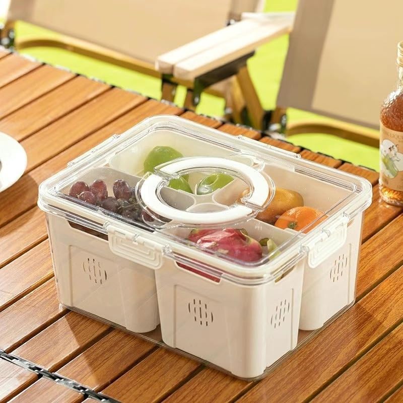 Awrotye Airtight Fridge Fruit Storage Containers with Lids - BPA-Free, Handle, and 4 Removable Colanders, Kitchen Organizers, Food Storage Containers for Fruit, Vegetable, Entertaining, Party, Picnic